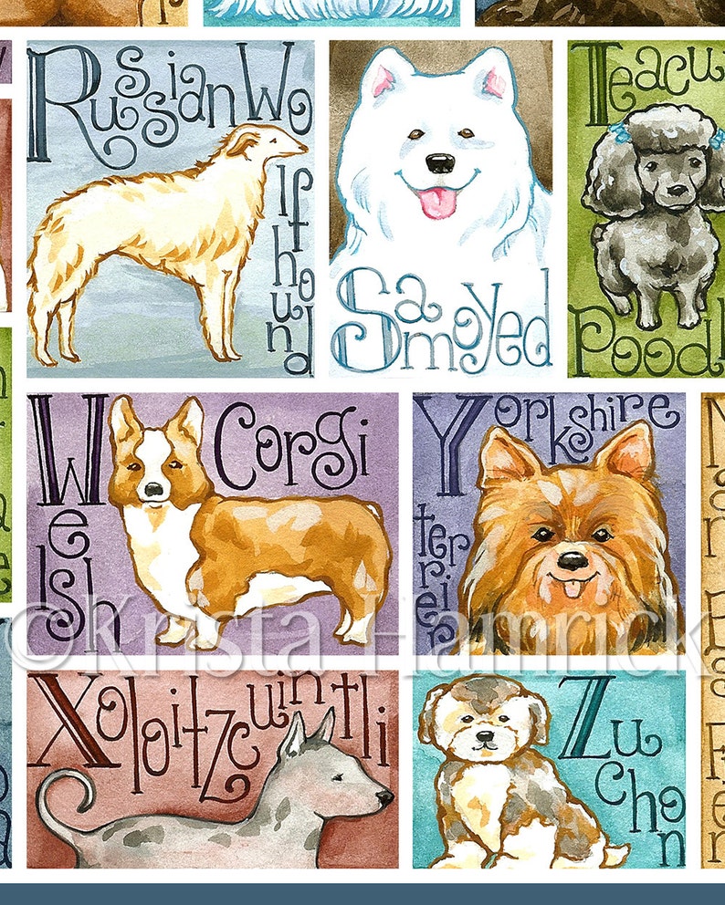 ART PRINT Dog Alphabet original art print 8X10 11X14 | Etsy