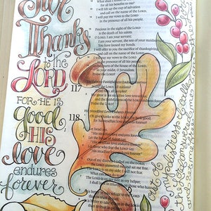 Give Thanks Autumn Leaves Coloring Page 8.5X11, Bible Journaling Tip-in ...