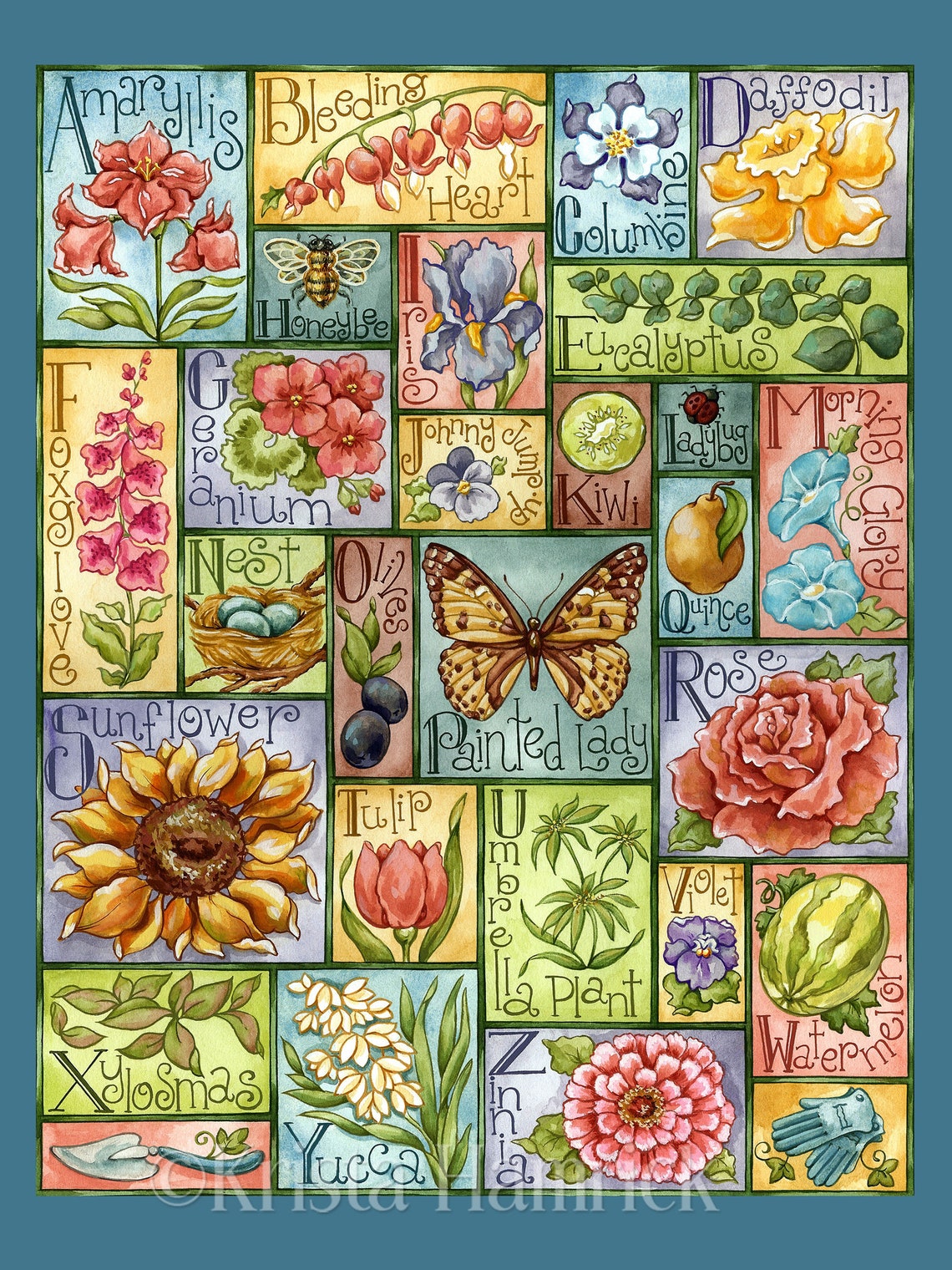 ART PRINT Garden Blooms Alphabet Original Art Print 8X10 - Etsy