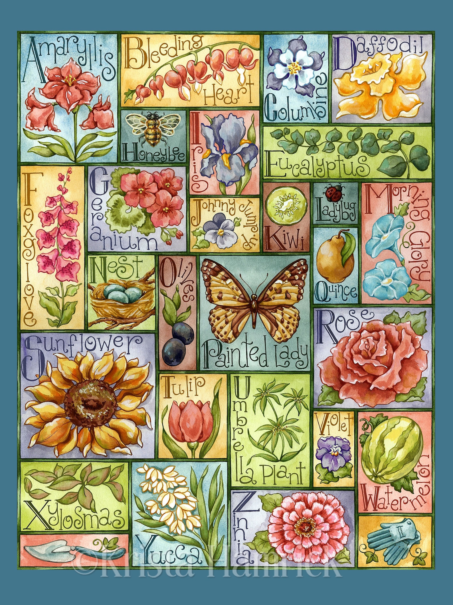 ART PRINT Garden Blooms Alphabet Original Art Print 8X10 - Etsy