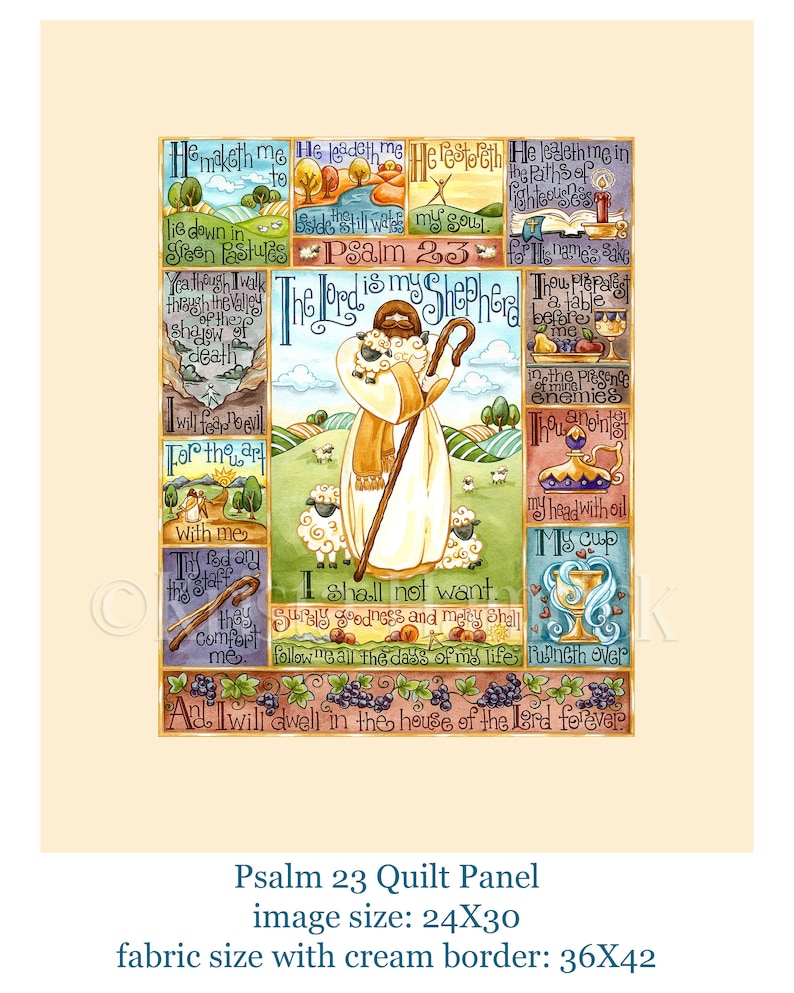 FABRIC PANEL Psalm 23 Cotton Quilt Fabric Panel Overall Fabric Size ...