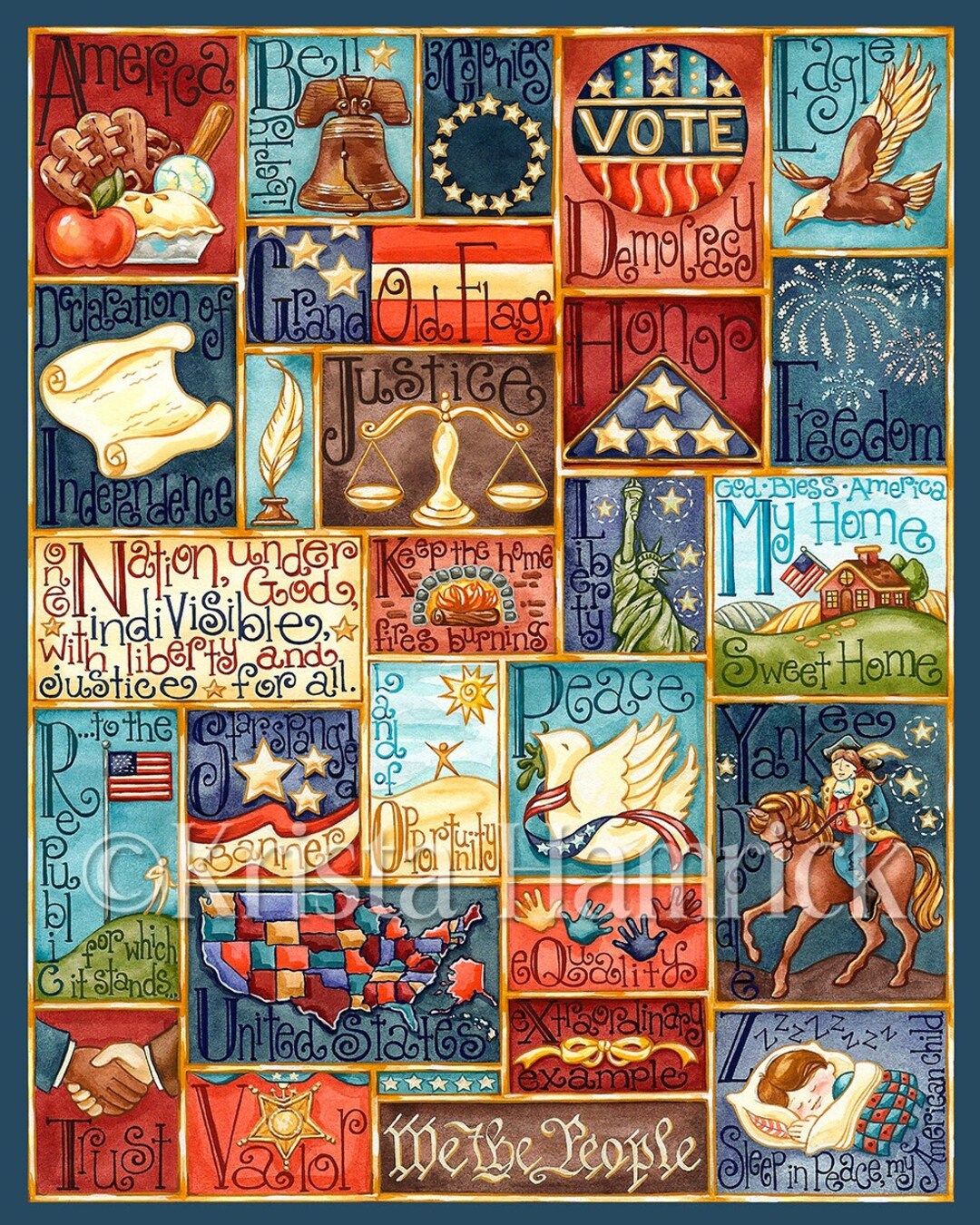 ART PRINT Patriotic Alphabet-- Original Art Print 8X10, 11X14 - Etsy