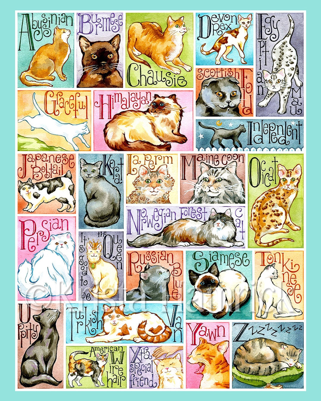 ART PRINT Cat Alphabet Original Art Print 8X10 11X14 - Etsy