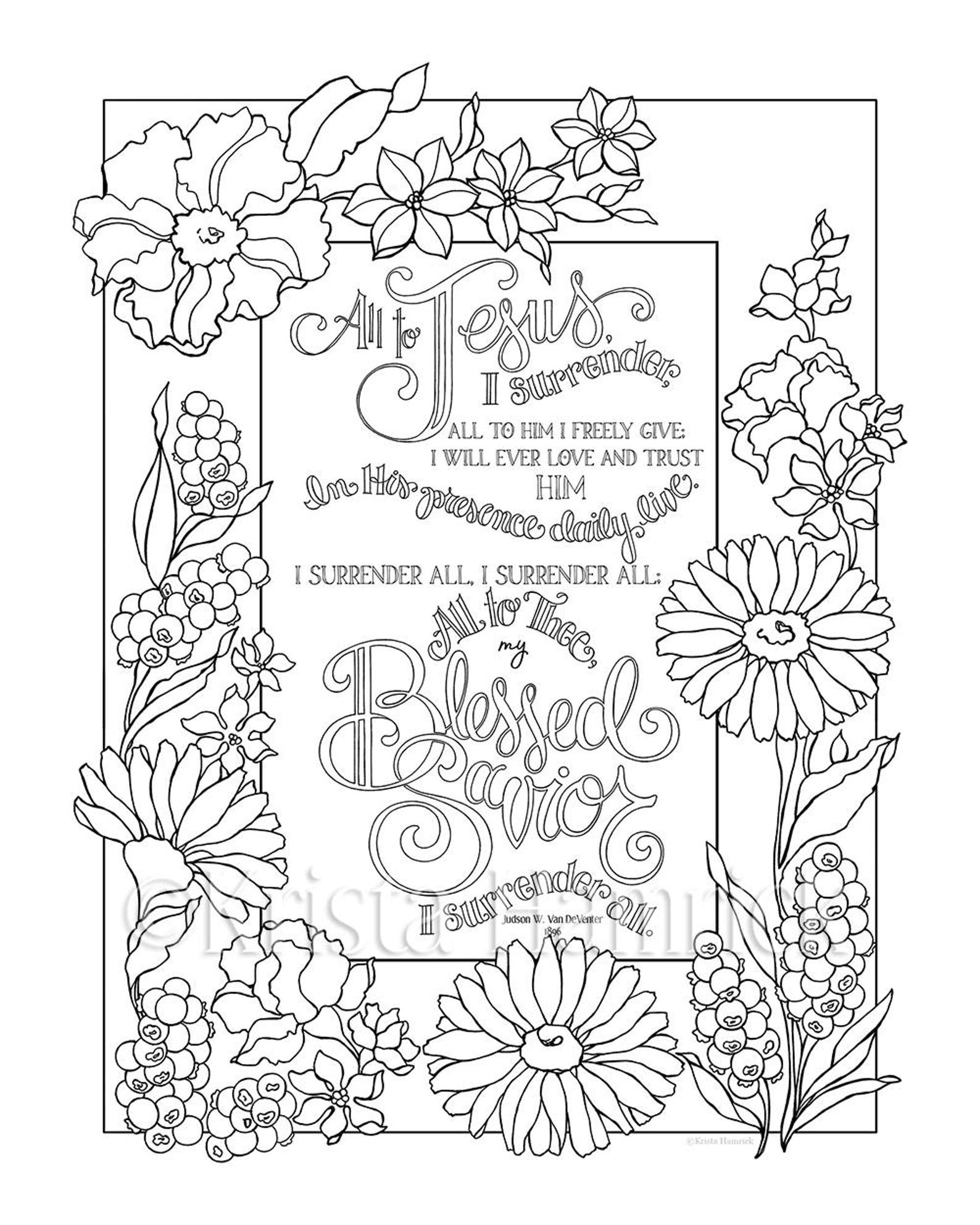 I Surrender All Coloring Page in Two Sizes: 8.5X11 Bible - Etsy Australia