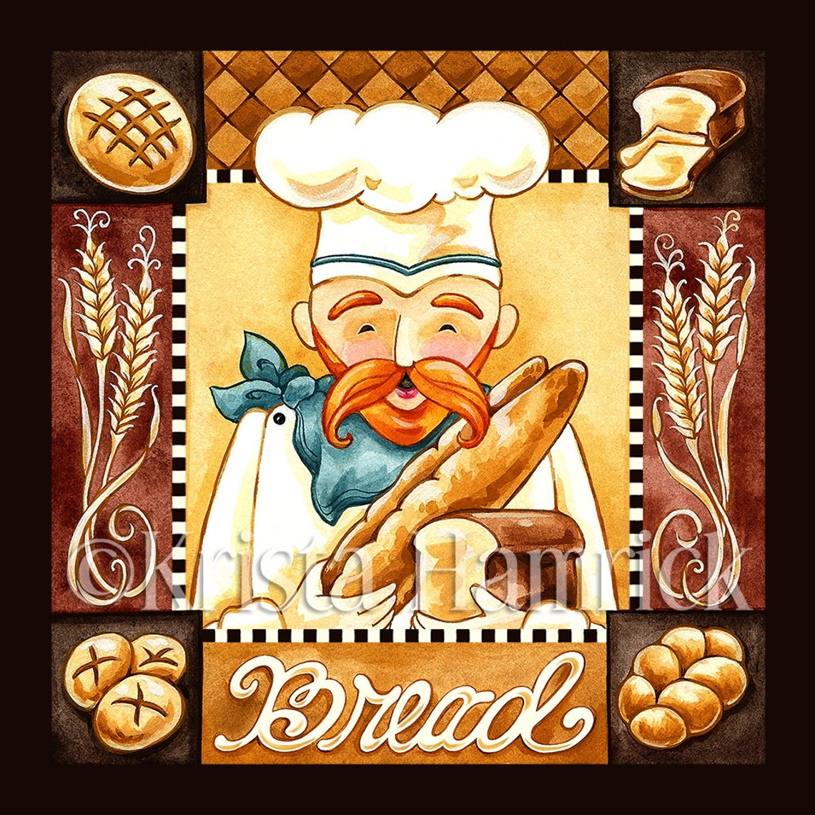 ART PRINT Bread Chef Kitchen Art Original Art Print 8X8 | Etsy