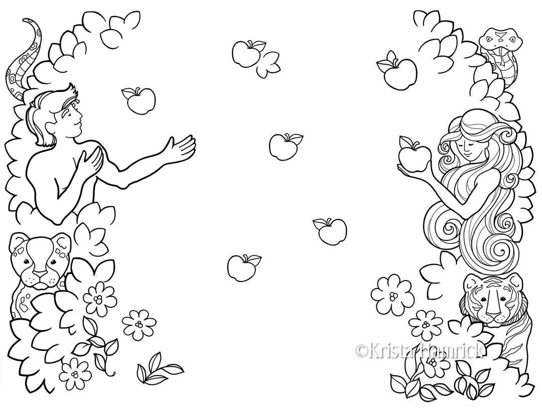 Adam and Eve in the Garden of Eden Two Page Spread for Bible Journaling ...