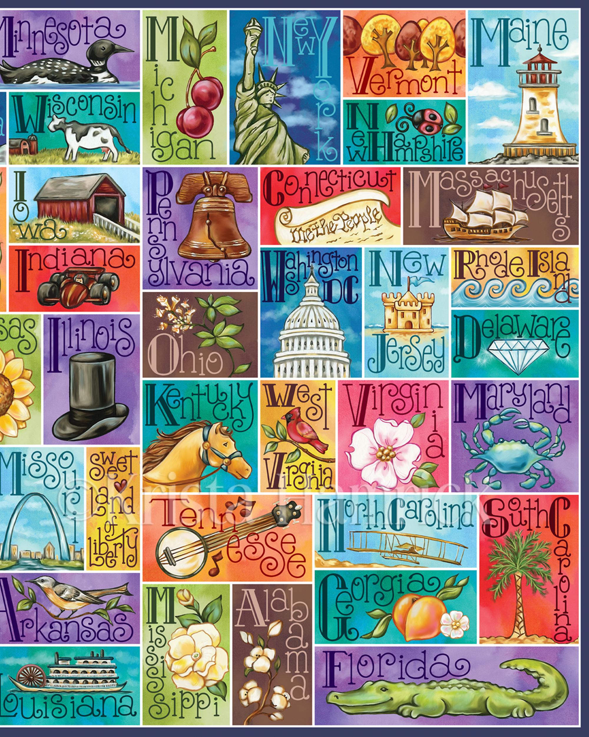 FABRIC PANEL 50 States Cotton Quilt Fabric Panel Overall Fabric Size ...