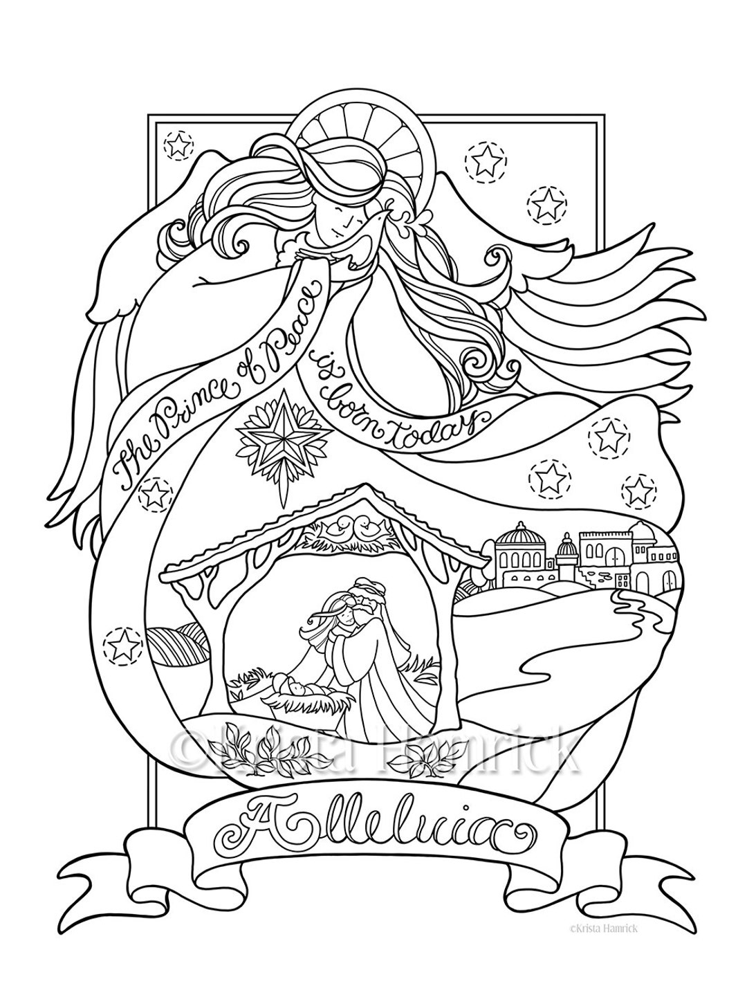Angel Nativity Coloring Page in Three Sizes: 8.5X11, 8X10 Suitable for ...