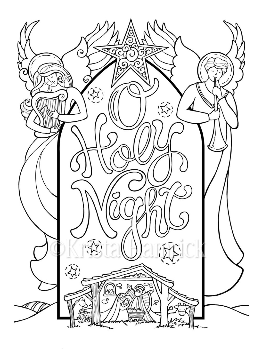 O Holy Night Nativity Scene Coloring Page in Two Sizes: 8.5X11, Bible ...