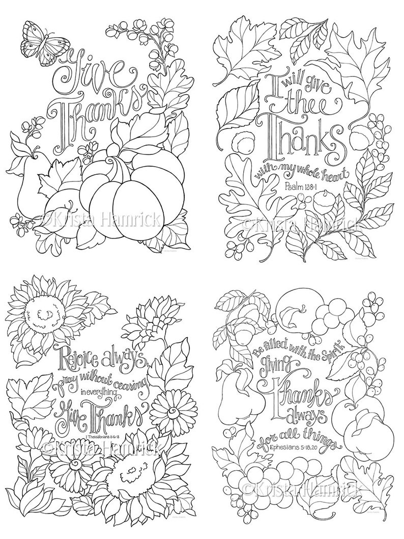 Grateful Heart Series of Four Coloring Pages in Two Sizes: 8.5X11 and ...
