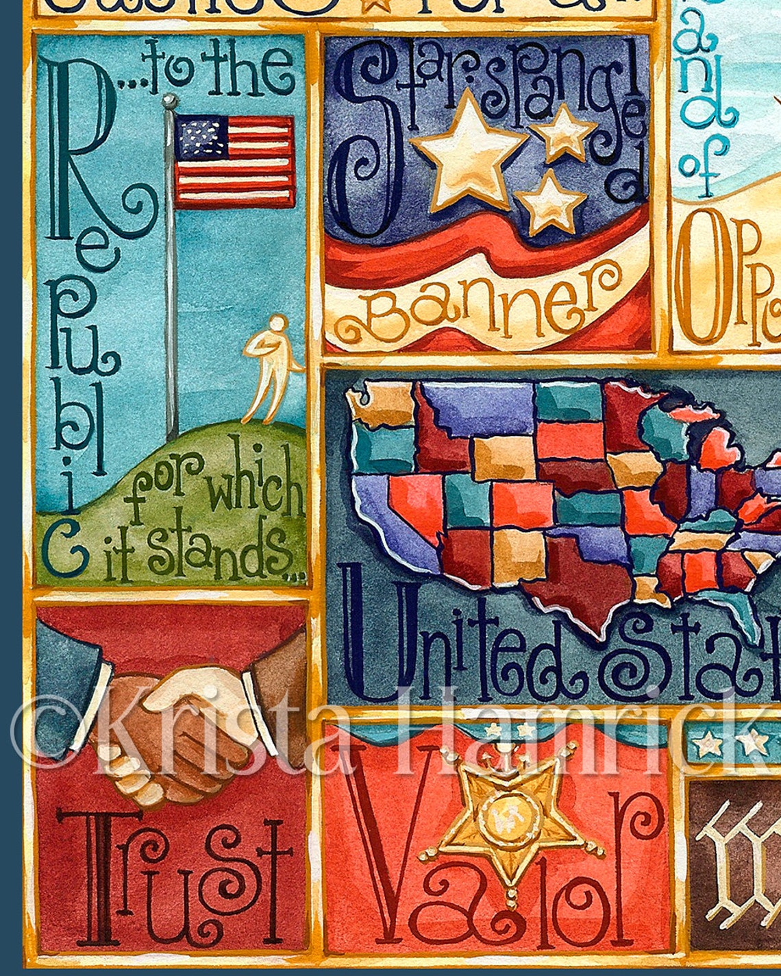 ART PRINT Patriotic Alphabet Original Art Print 8X10 11X14 | Etsy