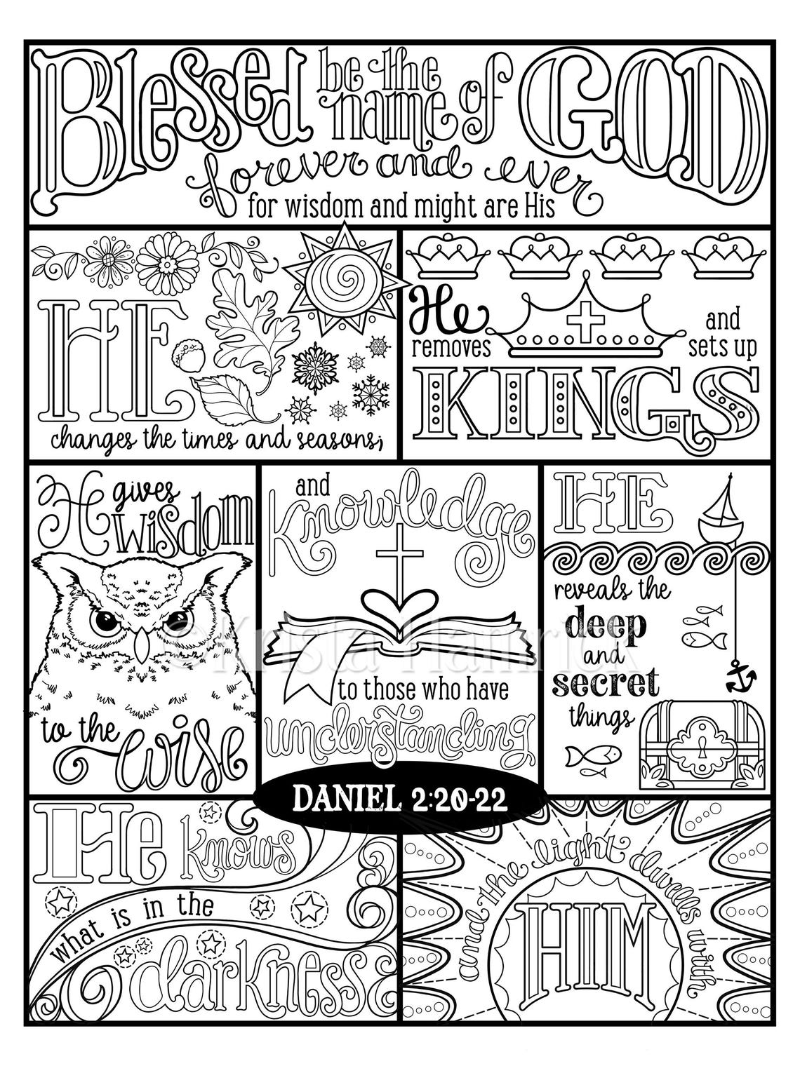 Daniel 2:20-22 Coloring Page in Two Sizes-- 8.5X11, Bible Journaling ...