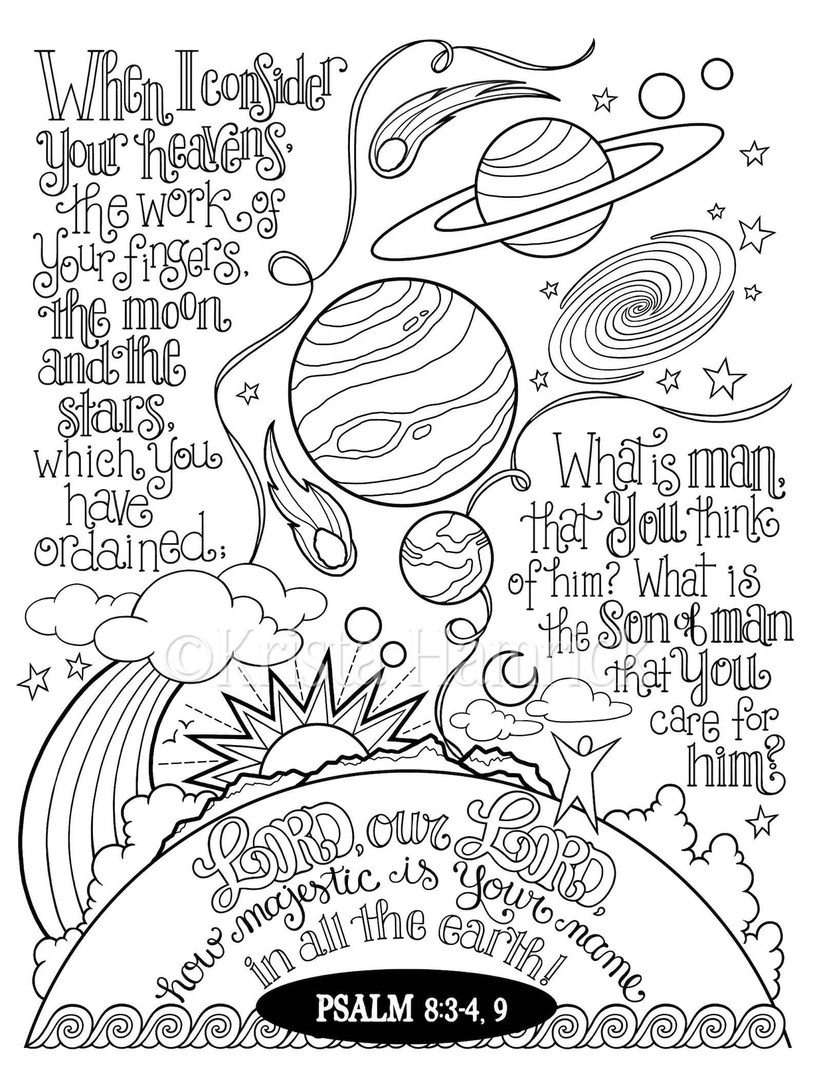 Psalm 8:3-4,9 Coloring Page in Two Sizes-- 8.5X11, Bible Journaling Tip ...