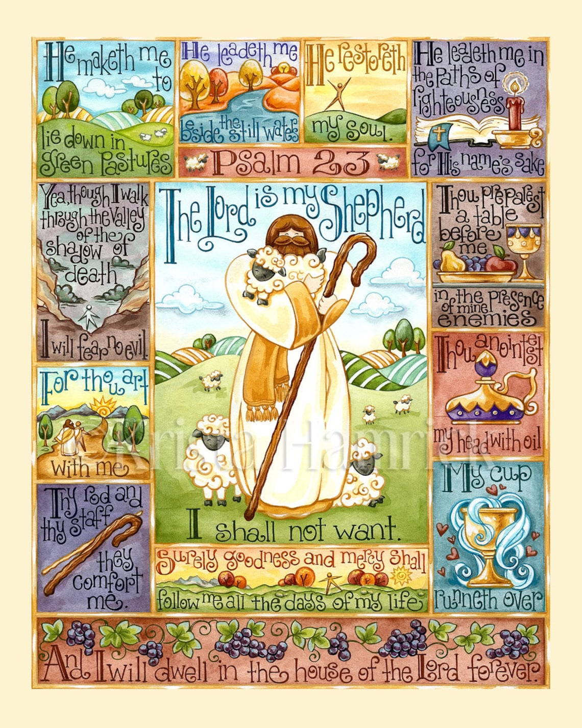 FABRIC PANEL Psalm 23 Cotton Quilt Fabric Panel Overall Fabric Size ...