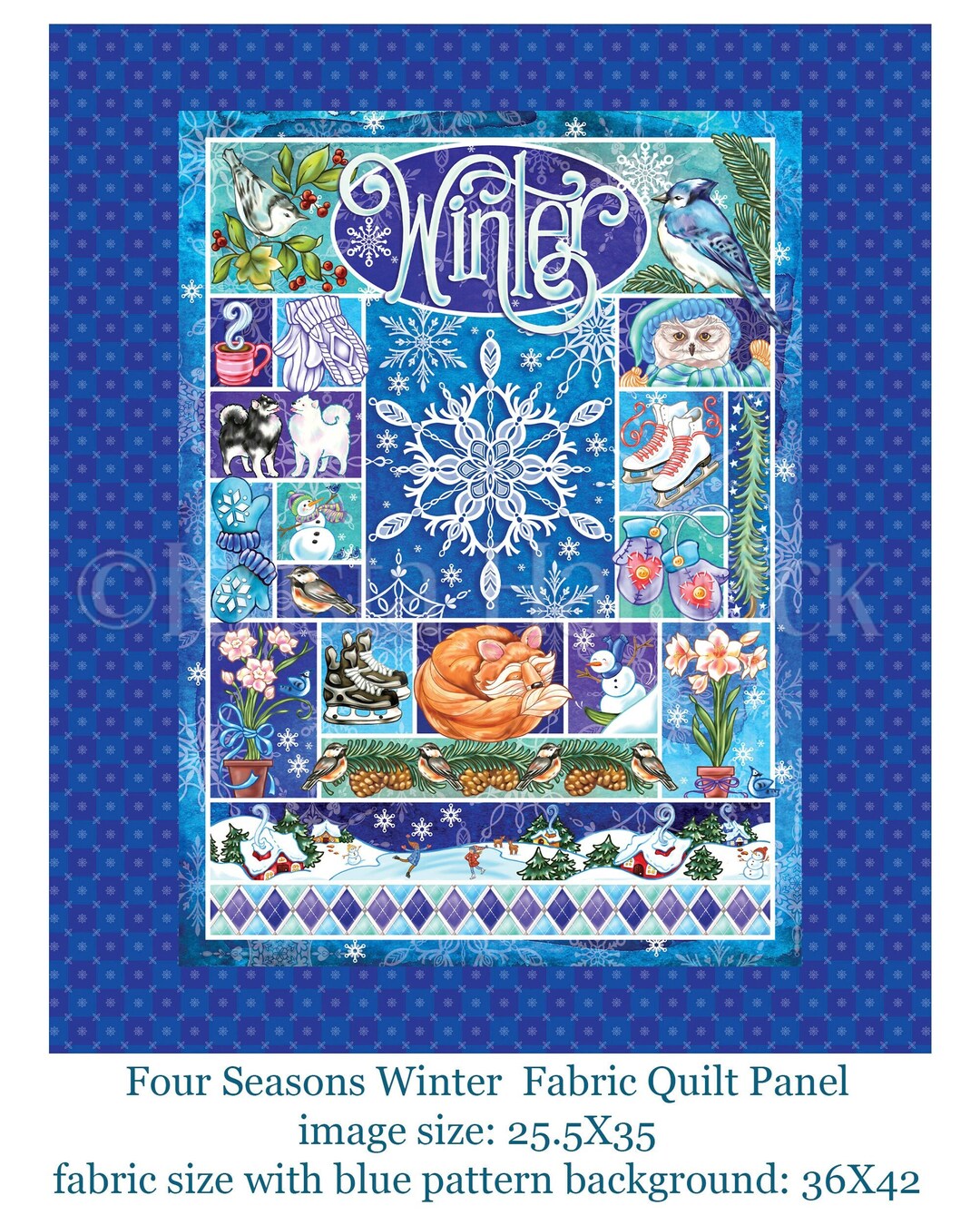 FABRIC PANEL Four Seasons Winter Cotton Quilt Fabric Panel Overall ...