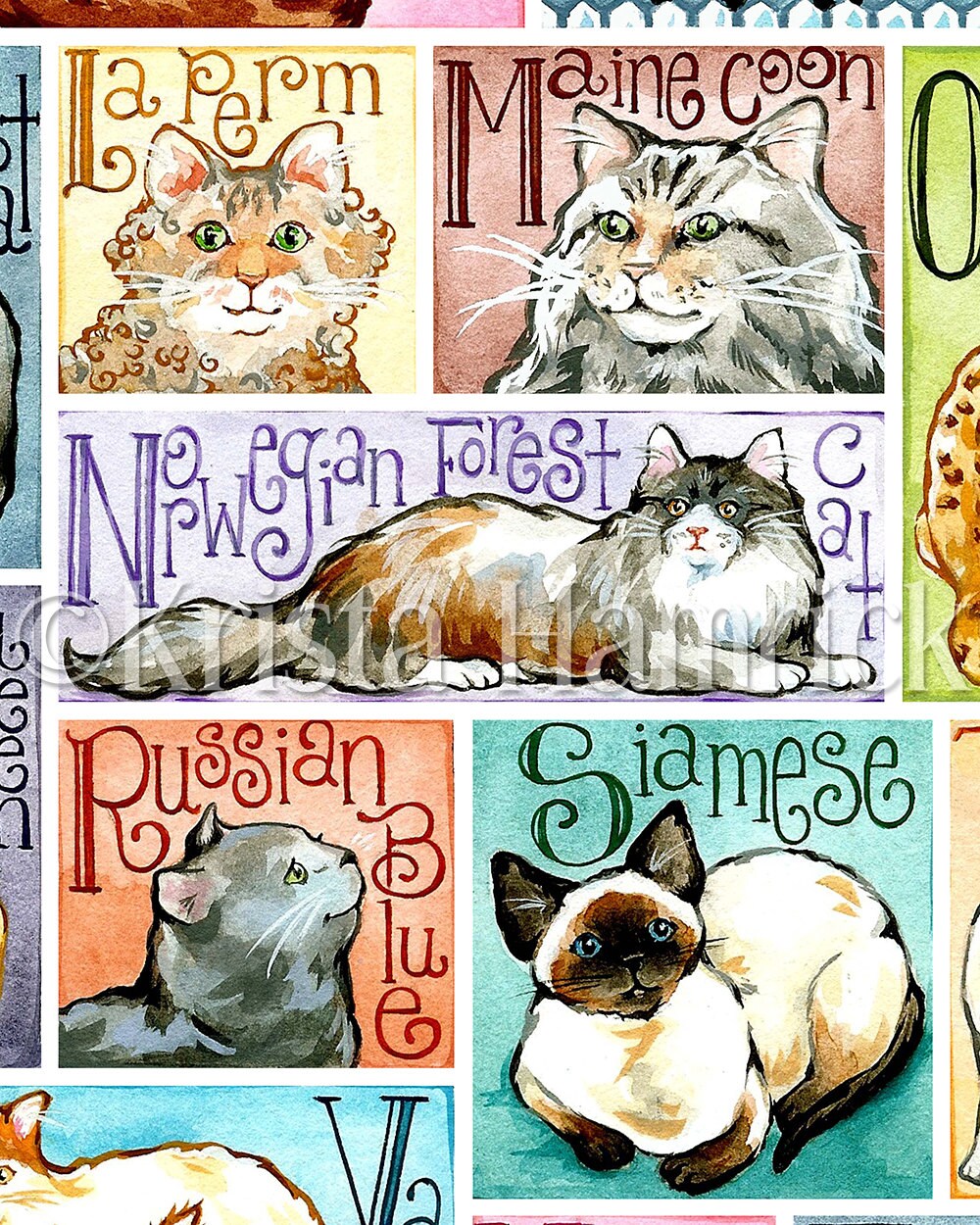 ART PRINT Cat Alphabet original art print 8X10 11X14 | Etsy