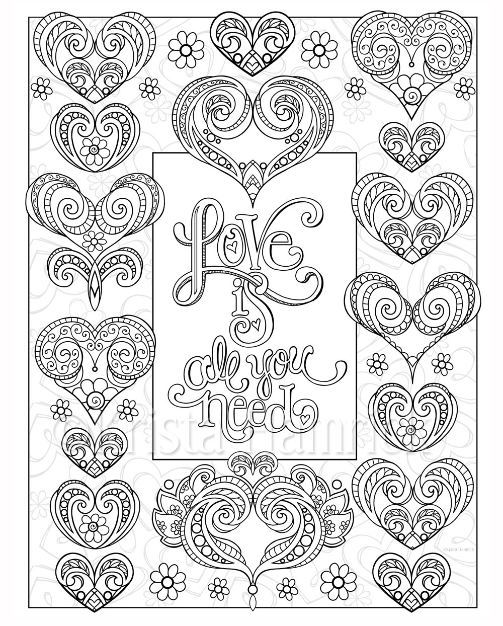 Love Hearts 2 coloring pages for Valentine's Day | Etsy