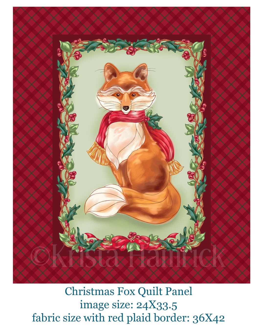 FABRIC PANEL Christmas Fox Cotton Quilt Fabric Panel Overall Fabric ...