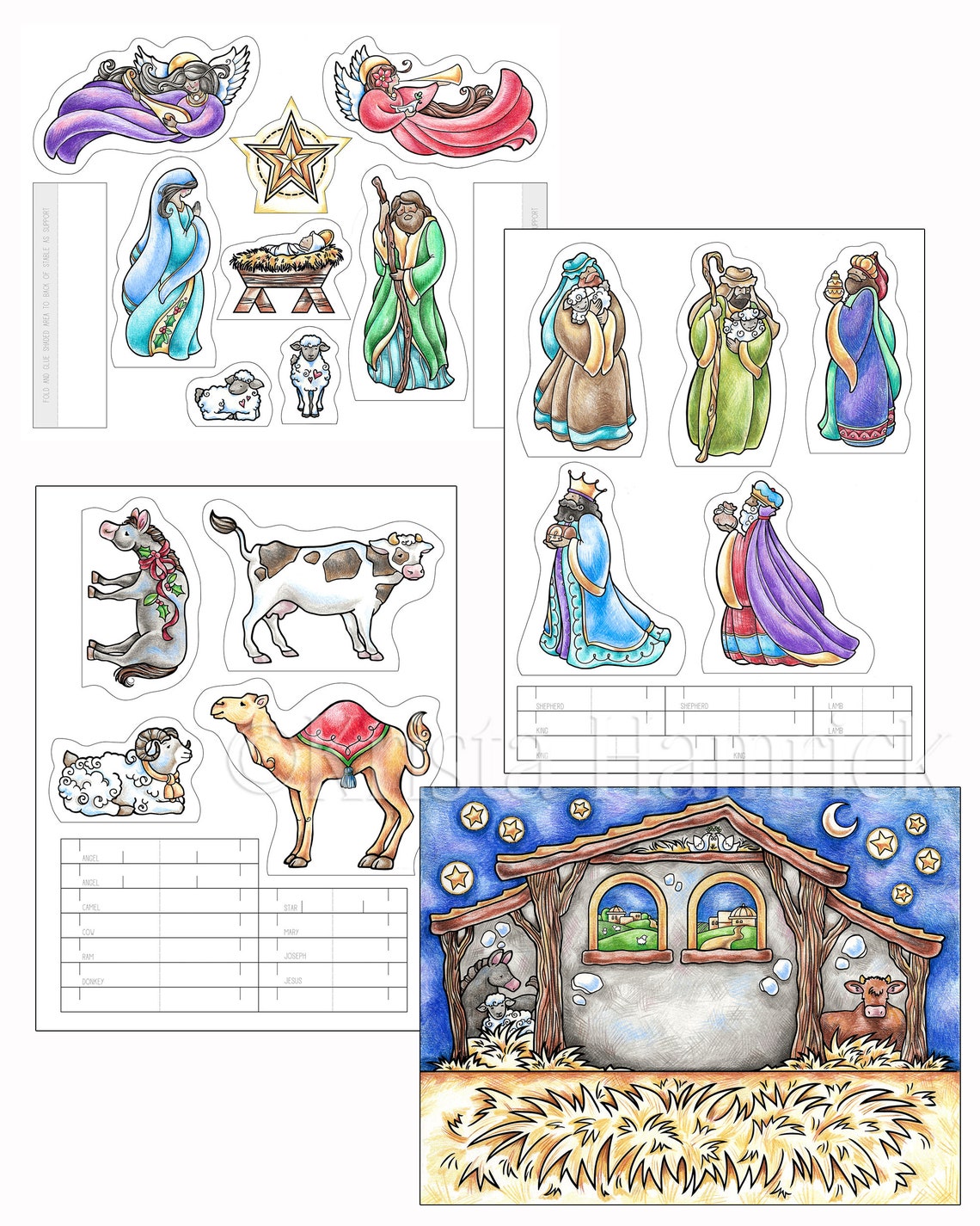 Nativity Paper Coloring Set Includes 2 Setsfull Color Set | Etsy