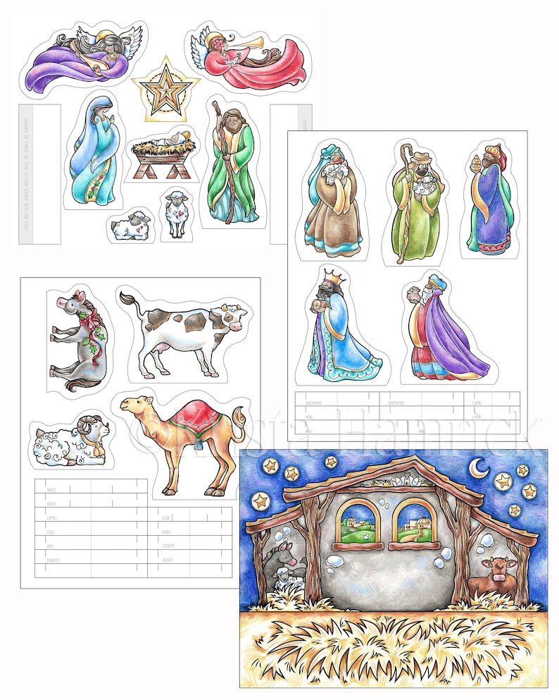 Nativity Paper Coloring Set Includes 2 Setsfull Color Set | Etsy