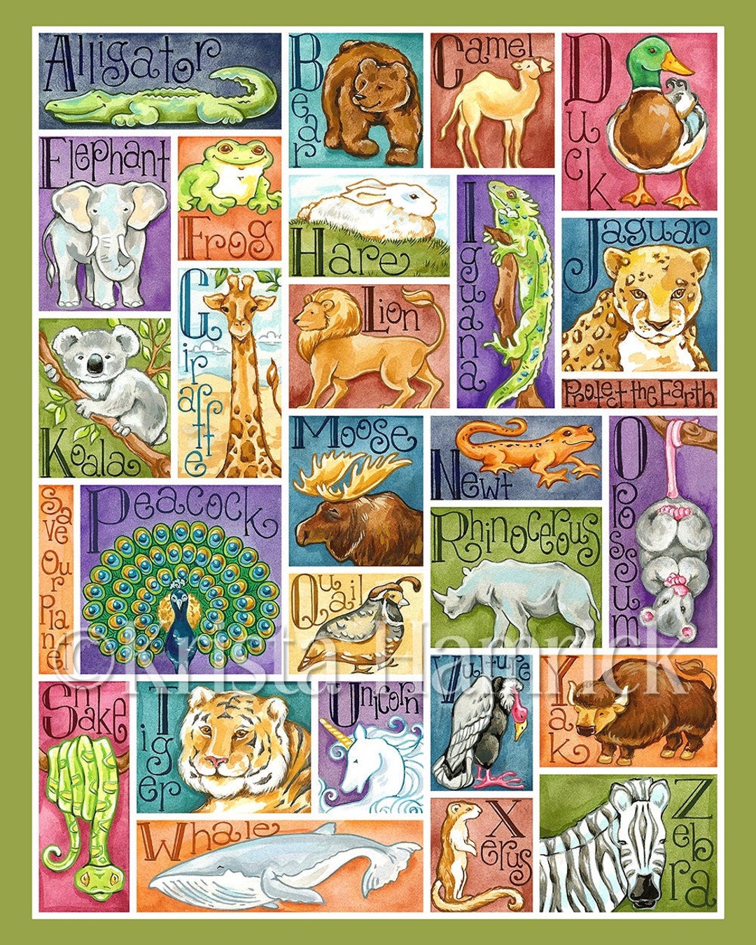 ART PRINT Animal Alphabet-- Original Art Print 8X10, 11X14 - Etsy