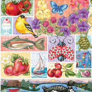 FABRIC PANEL Four Seasons Summer Cotton Quilt Fabric Panel Overall ...