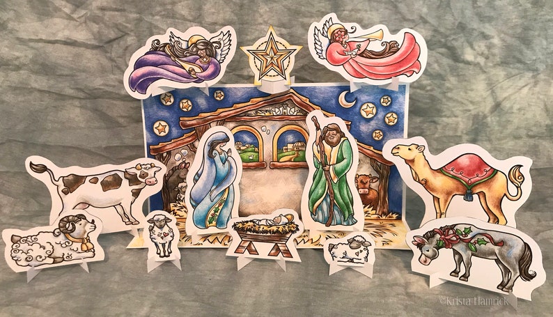 Nativity Paper Coloring Set, Includes 2 Sets--full Color Set and Black ...