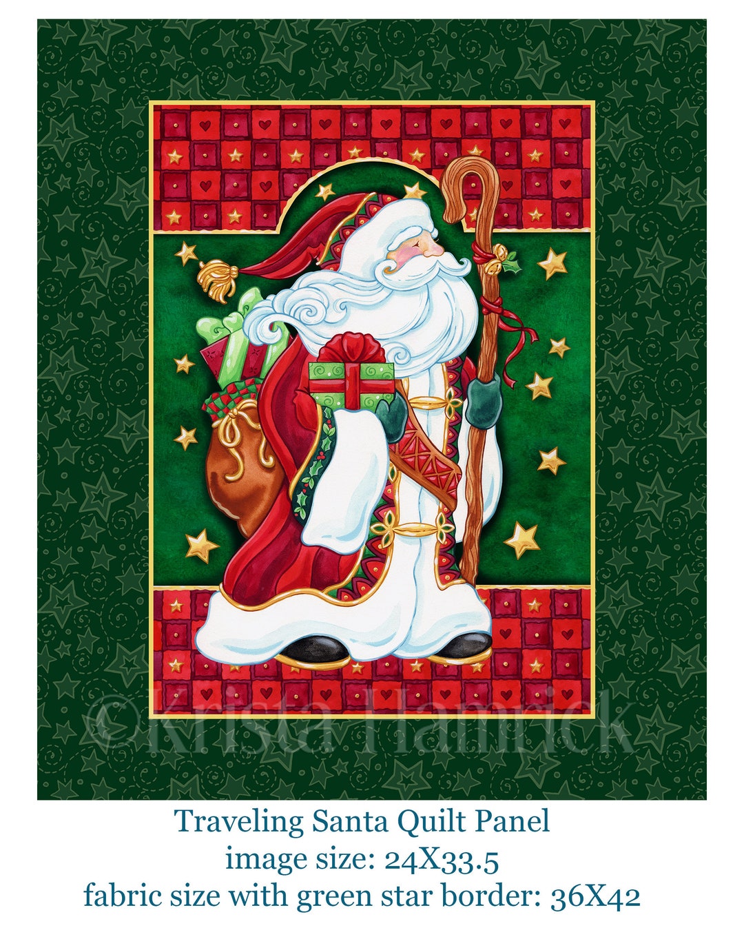 FABRIC PANEL Traveling Santa Cotton Quilt Fabric Panel Overall Fabric ...