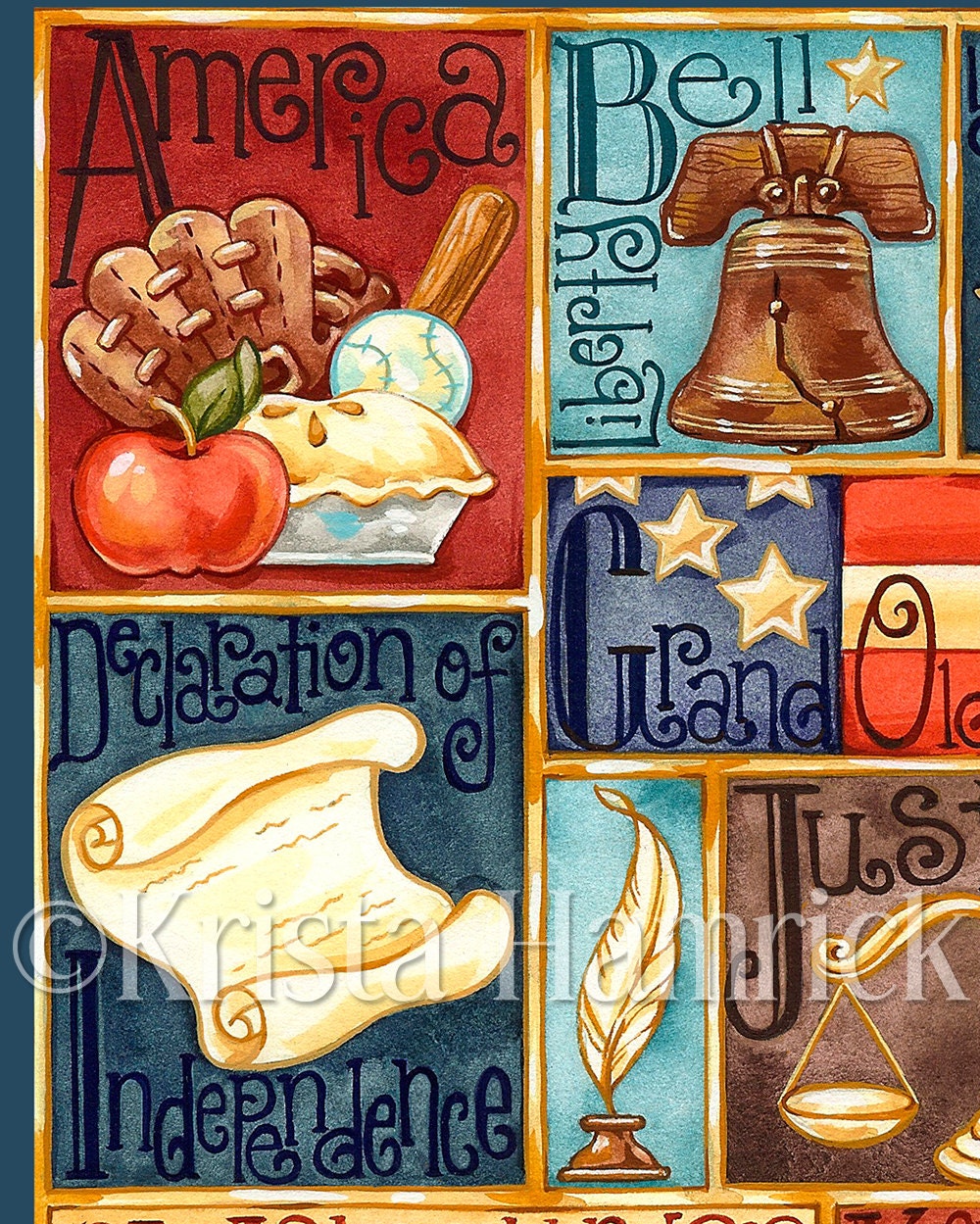 ART PRINT Patriotic Alphabet Original Art Print 8X10 11X14 | Etsy