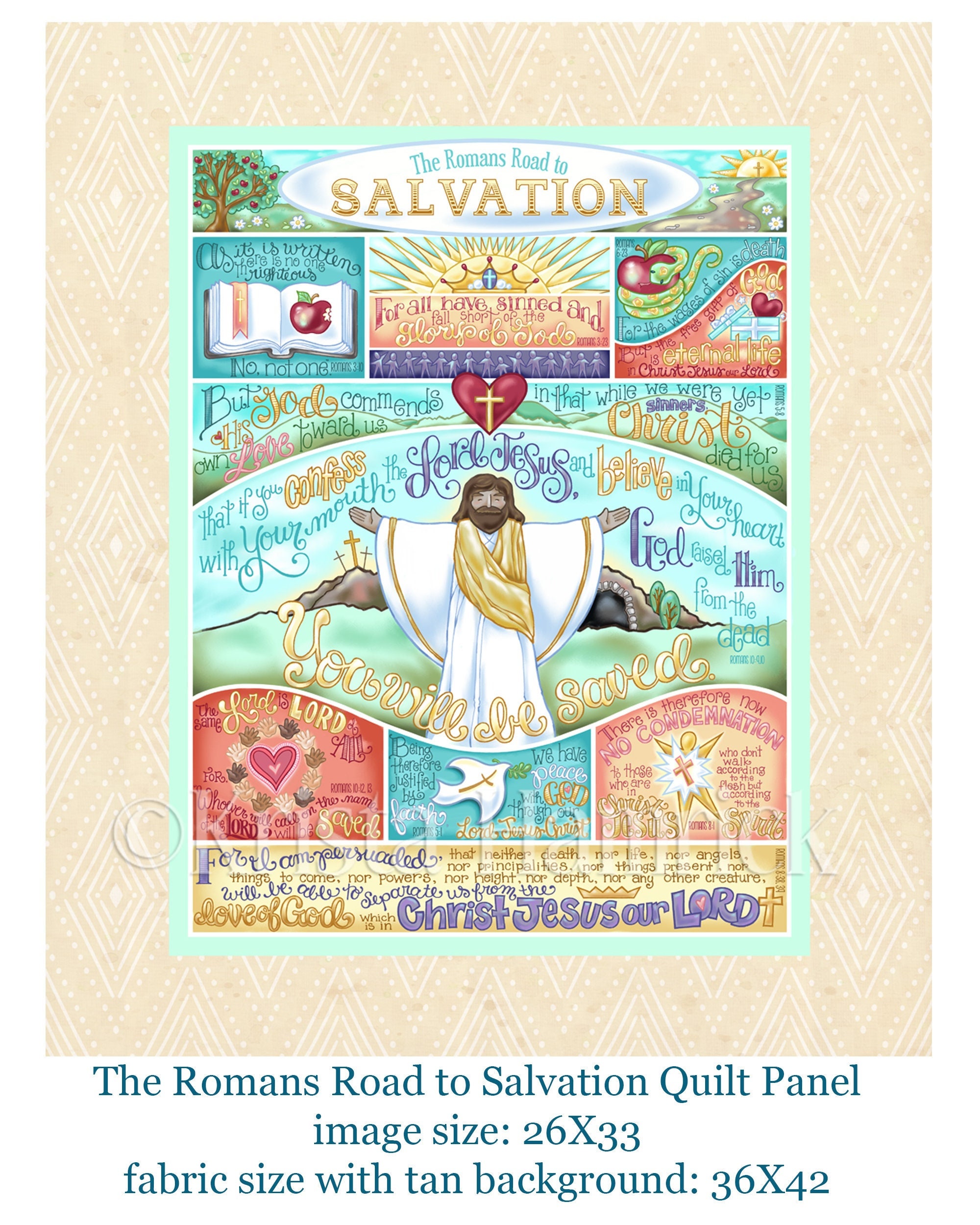 FABRIC PANEL the Romans Road to Salvation Cotton Quilt Fabric Panel ...