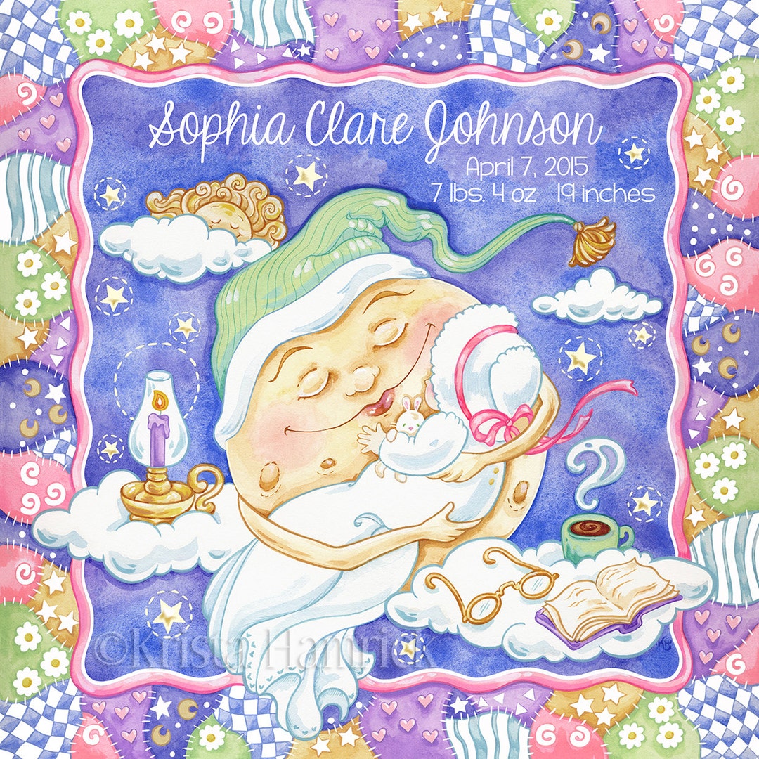 ART PRINT Baby Moon Girl Can Be Personalized Original Art - Etsy