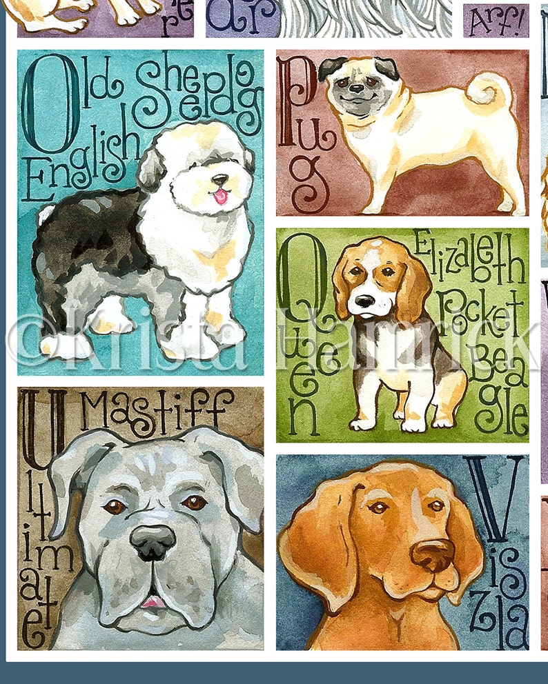 ART PRINT Dog Alphabet original art print 8X10 11X14 | Etsy