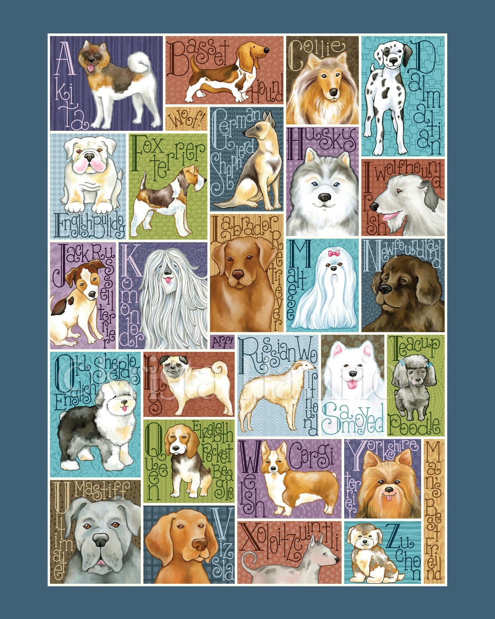 ART PRINT Dog Alphabet-- Original Art Print 8X10, 11X14 - Etsy