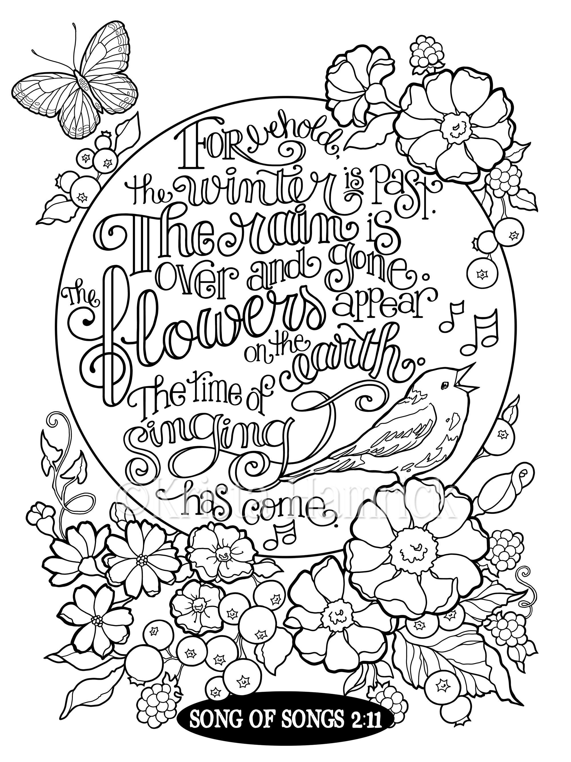Song of Songs 2:11 Coloring Page in Two Sizes-- 8.5X11, Bible ...
