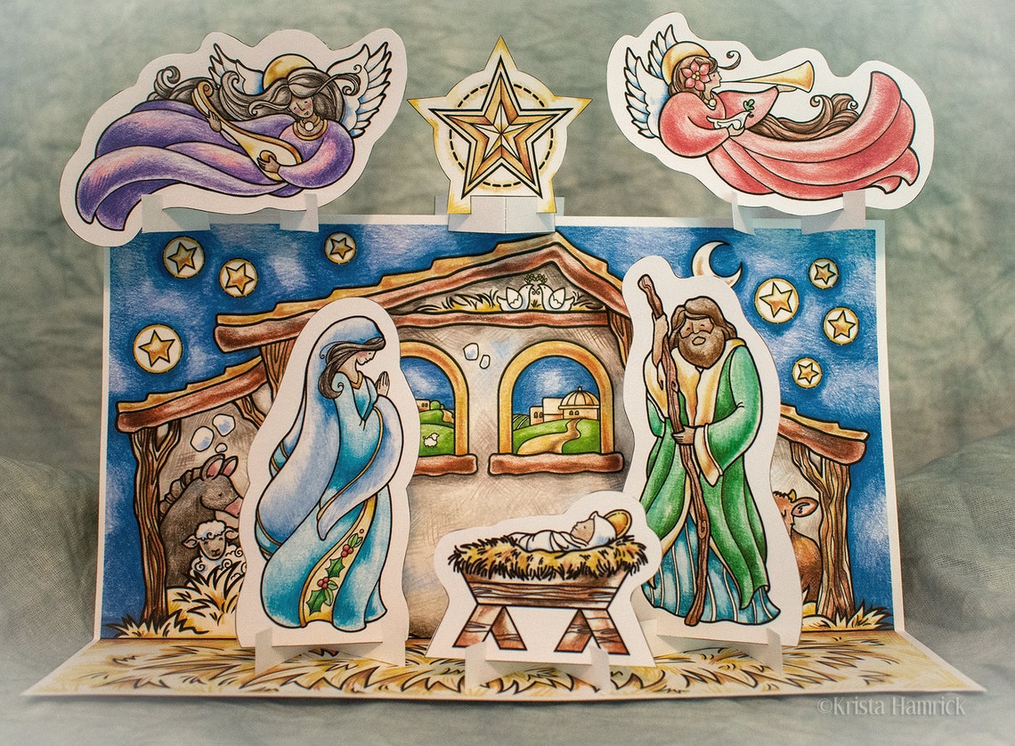 Nativity Paper Coloring Set Includes 2 Setsfull Color Set | Etsy