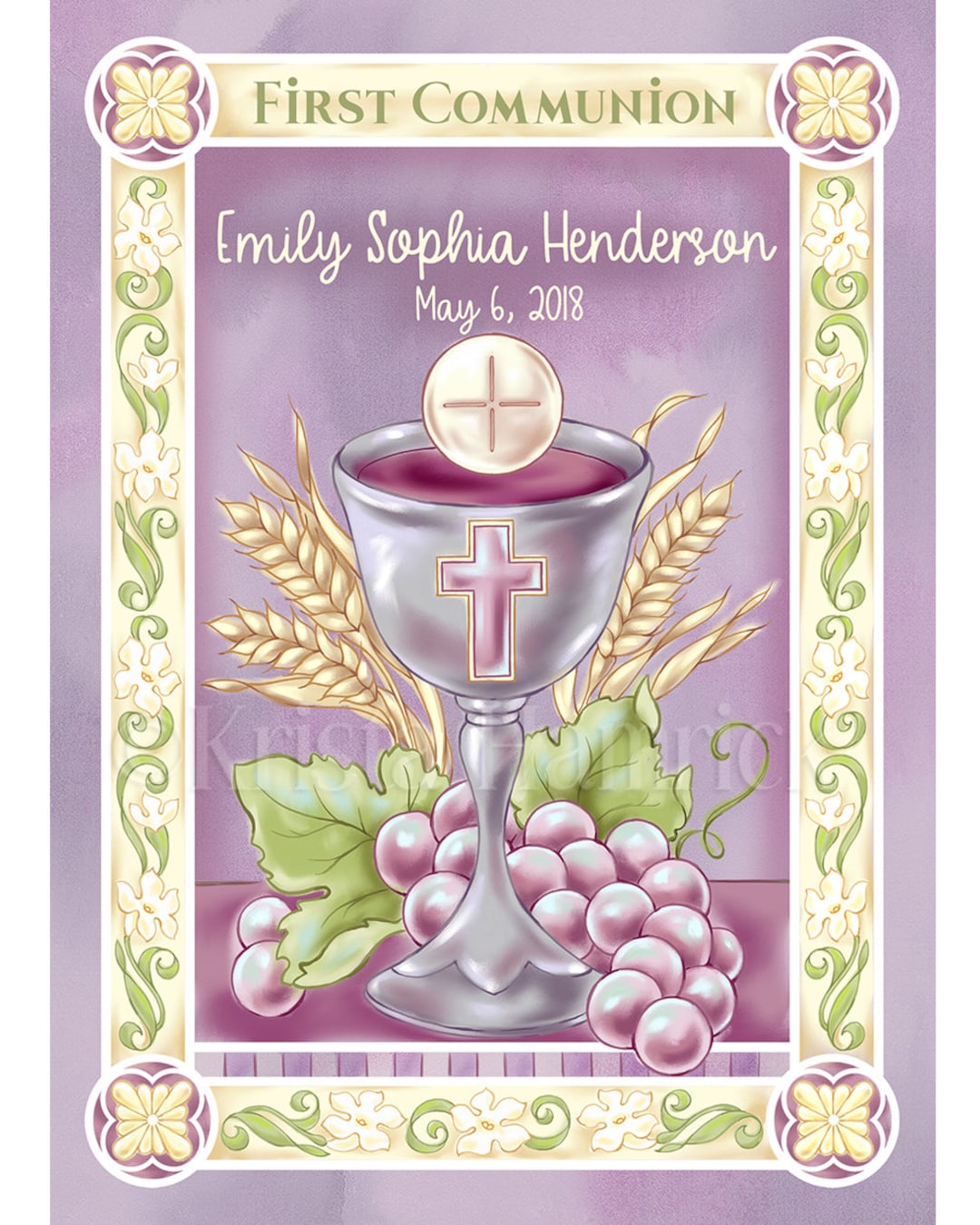 ART PRINT First Communion-- Personalized Original Art Print 8X10, 11X14 ...