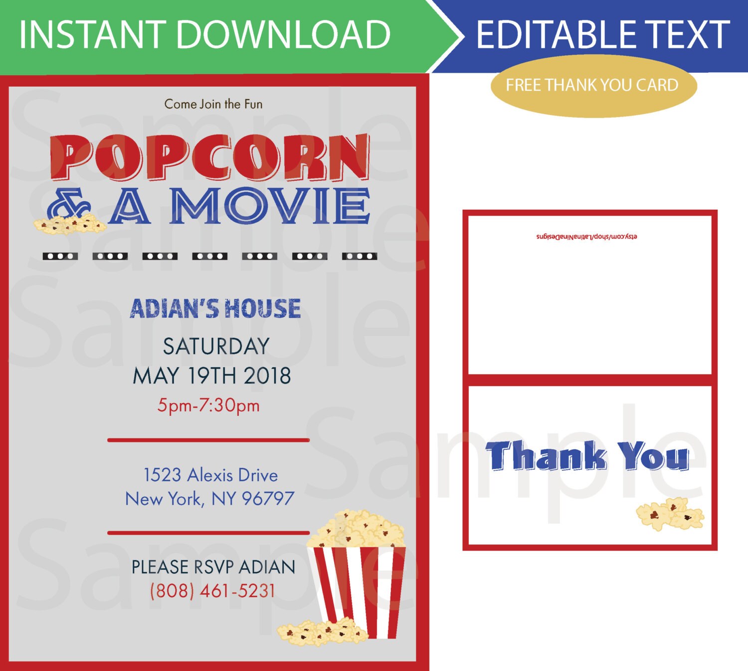 Popcorn Invitation, Movie Invitation, EDITABLE Template, Boy or Girl ...