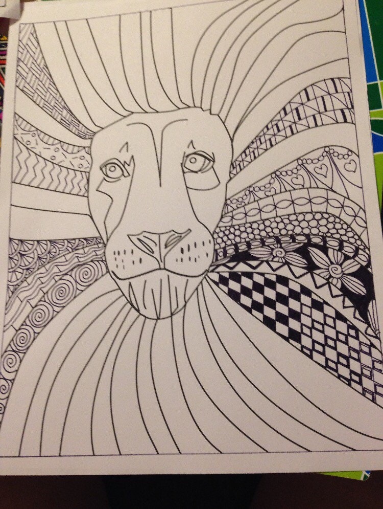 Lion PDF Zentangle Coloring Page - Etsy