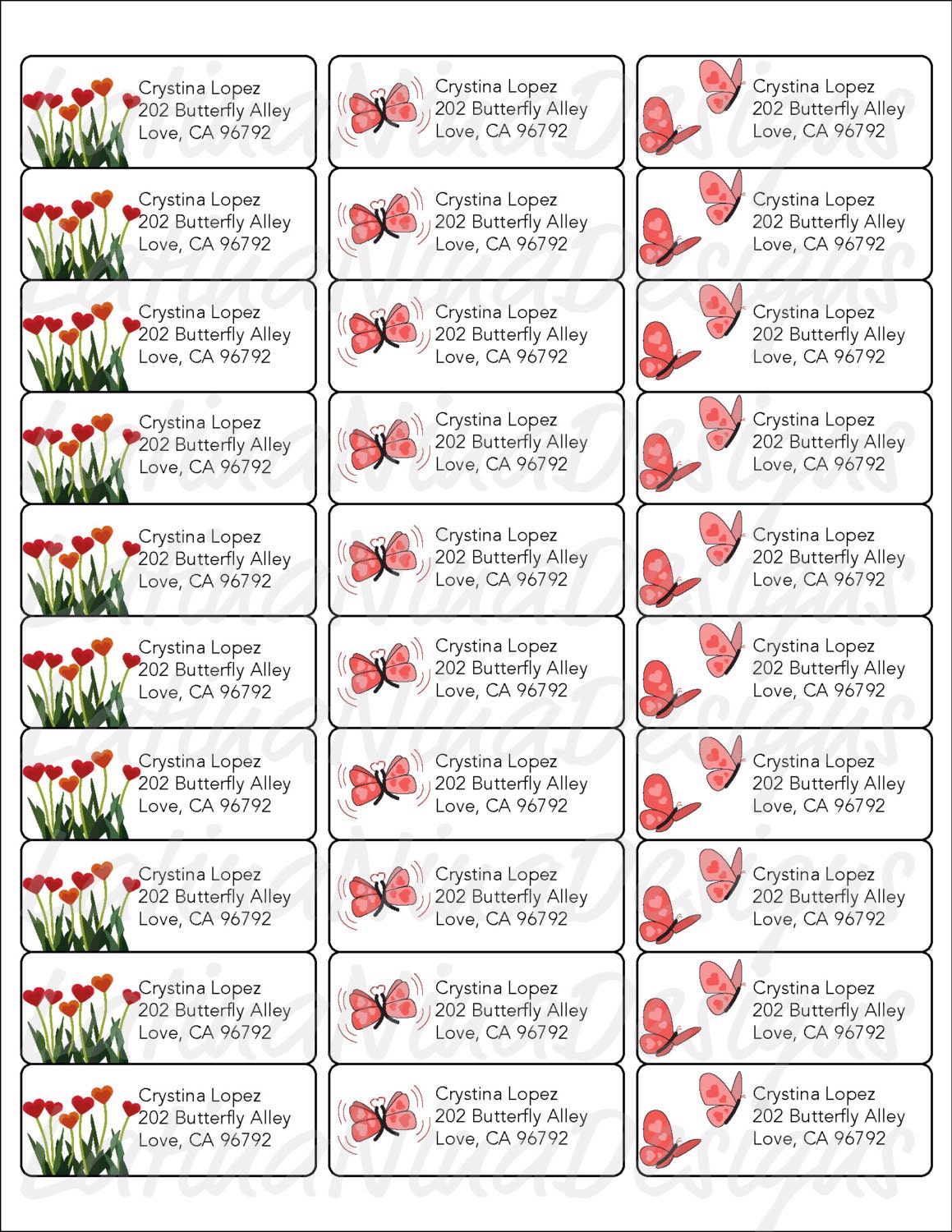 Butterflies and Hearts, Avery Address Labels, Address Label Stickers ...