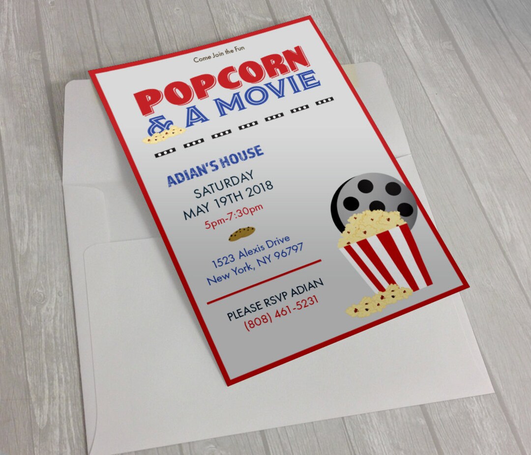 Popcorn and a Movie Invitation, Instant Download, Editable Template ...