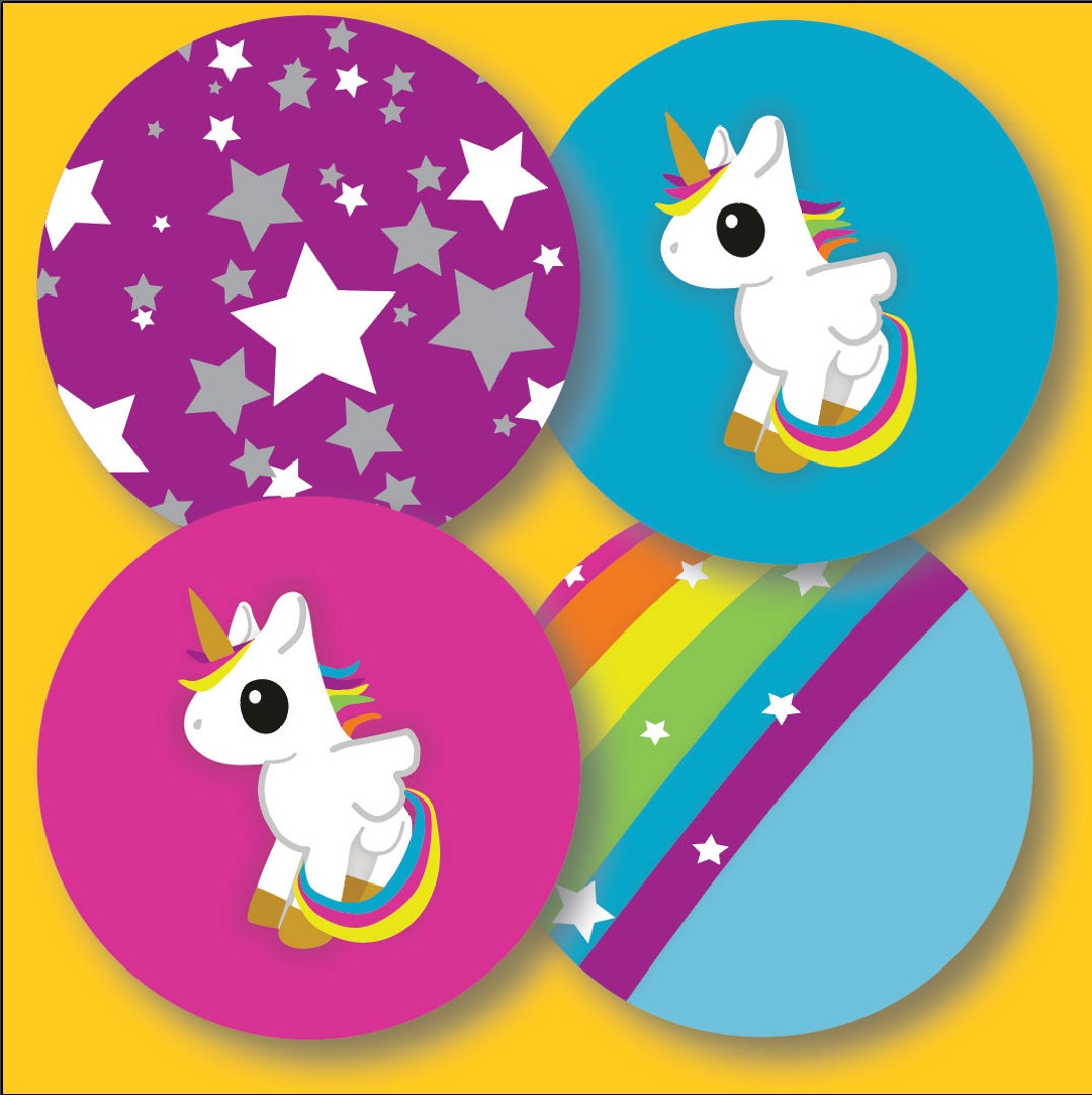 Round Unicorn Stickers, Rainbow Stickers, Kawaii Unicorn Stickers ...
