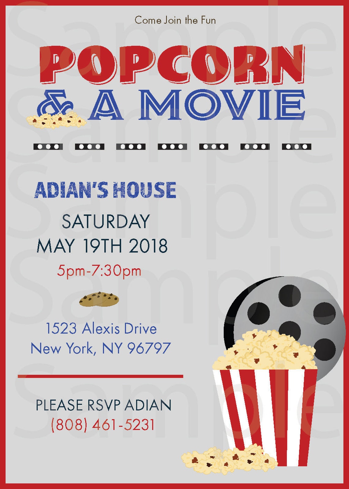 Popcorn and a Movie Invitation, Instant Download, Editable Template ...