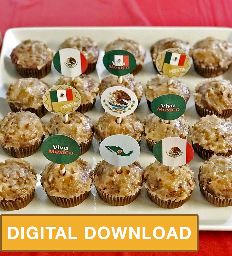 Mexican Flag, Cupcake Toppers, Instant Download, Stickers, Buttons ...