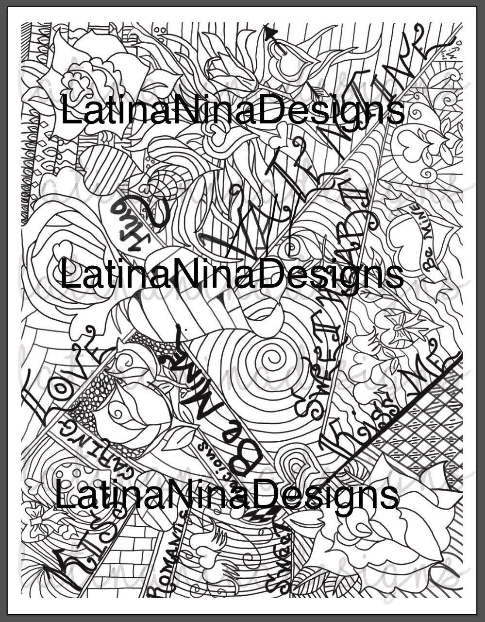 Valentines Day Zentangle, Adult Coloring Page, Instant Download, Ready ...