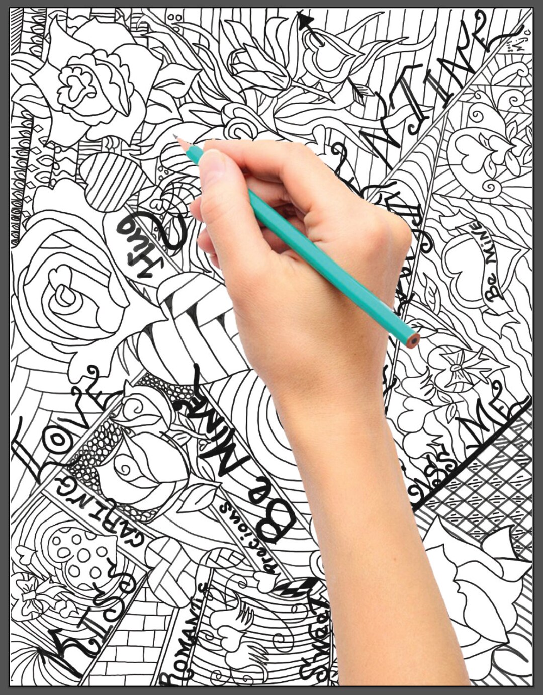 Valentines Day Zentangle, Adult Coloring Page, Instant Download, Ready ...
