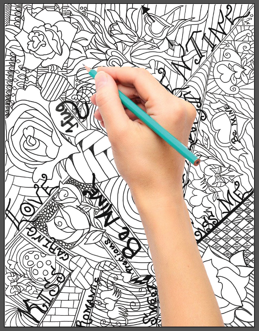 Valentines Day Zentangle, Adult Coloring Page, Instant Download, Ready ...