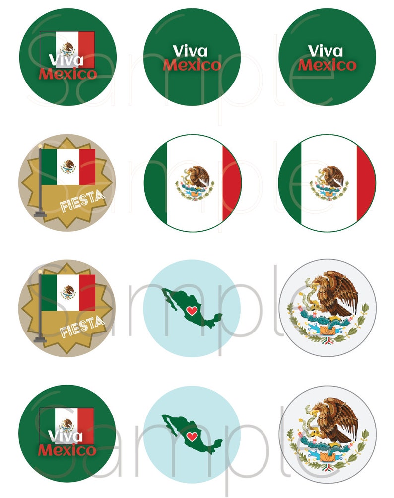 Mexican Flag, Cupcake Toppers, Instant Download, Stickers, Buttons ...