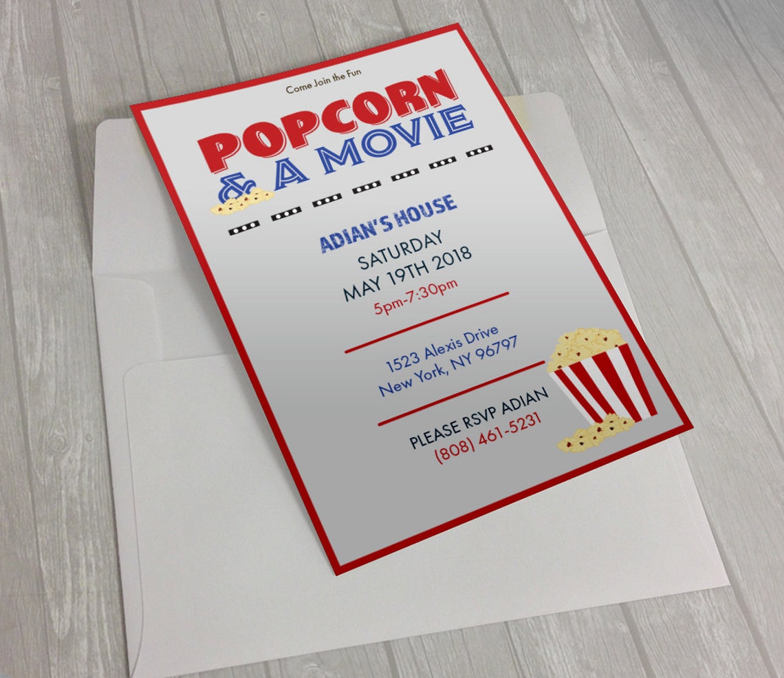 Popcorn Invitation, Movie Invitation, EDITABLE Template, Boy or Girl ...
