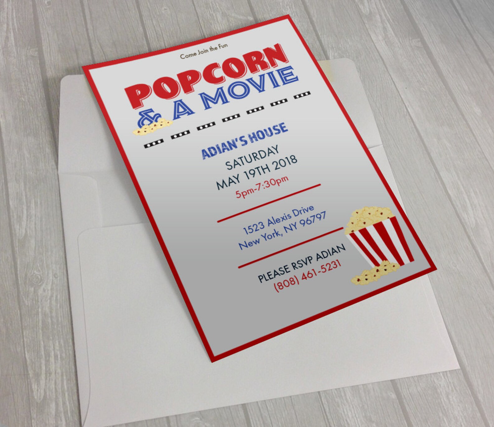 Popcorn Invitation, Movie Invitation, EDITABLE Template, Boy or Girl ...
