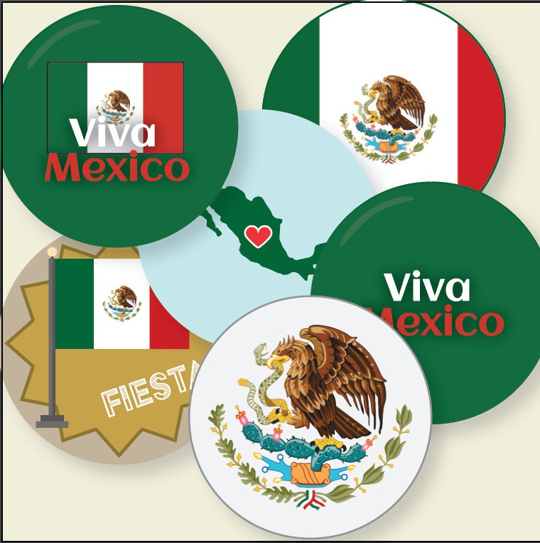 Mexican Flag, Cupcake Toppers, Instant Download, Stickers, Buttons ...